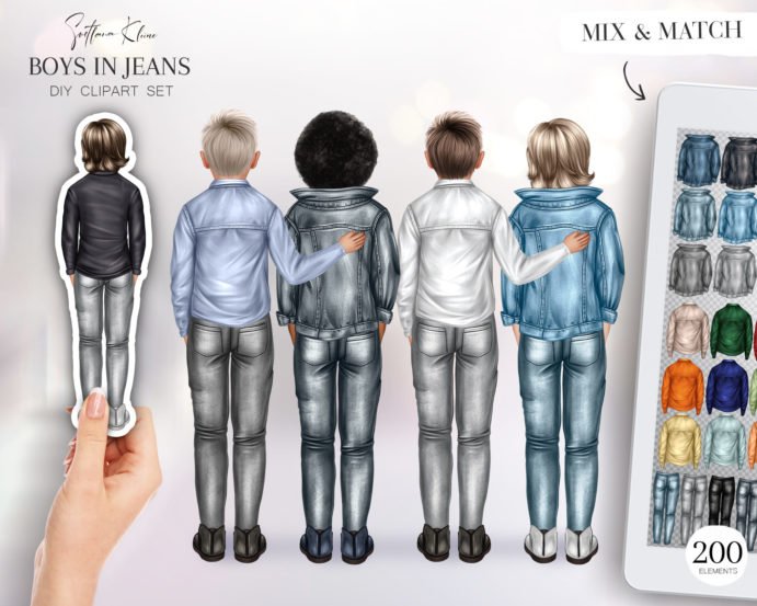 Boys in Jeans Clipart, Denim Boys - Svetlana Kleine