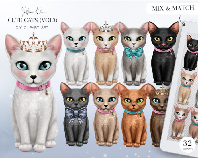 Cute Cats Clip Art Vol 3, Kittens PNG, Pretty Cats - Svetlana Kleine
