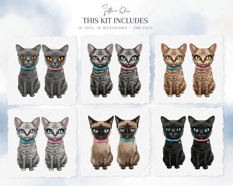 Cute Cats Clip Art Vol 2, Kittens PNG, Elegant Cats - Svetlana Kleine