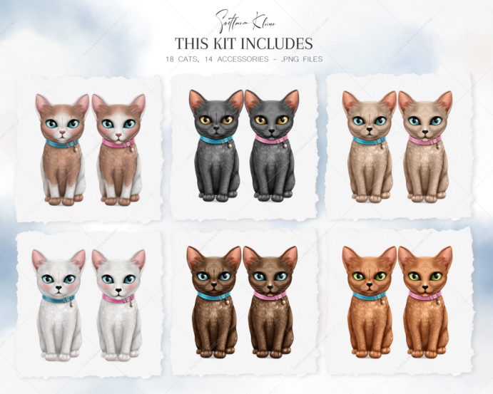 Cute Cats Clip Art Vol 3, Kittens PNG, Pretty Cats - Svetlana Kleine