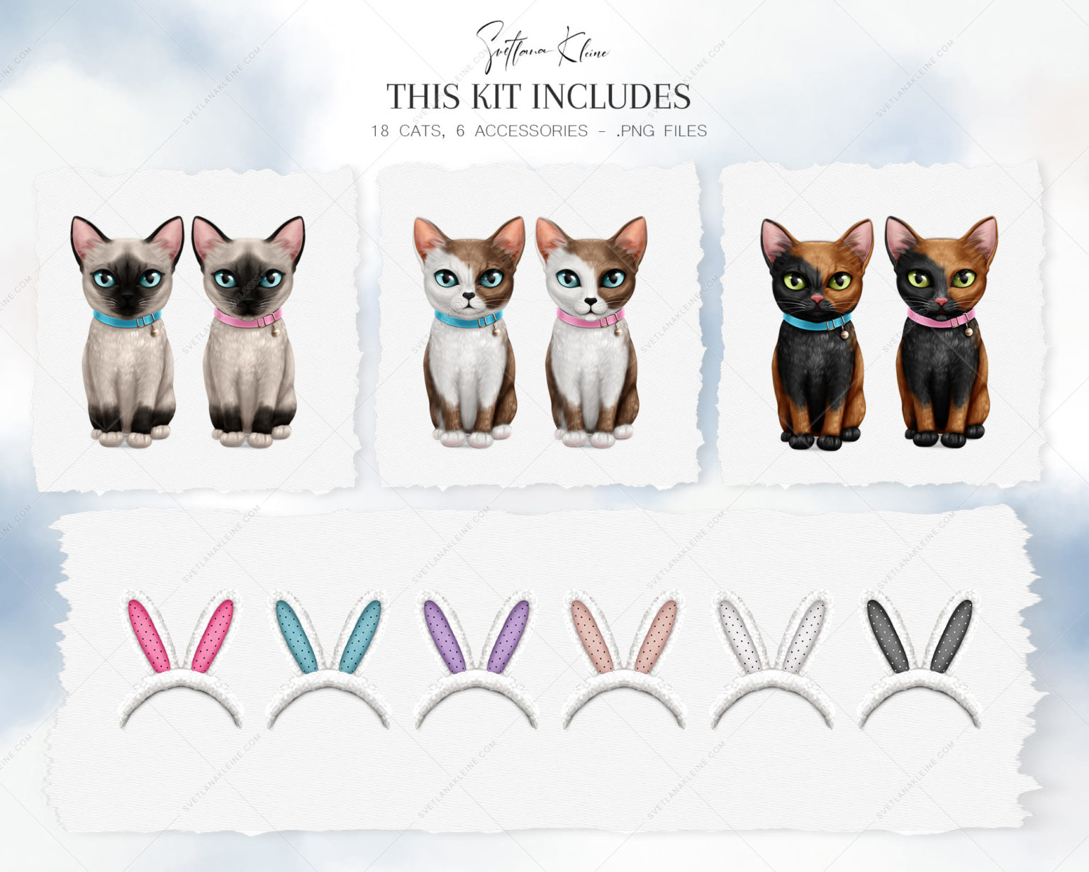 Cute Cats Clip Art Vol 1, Kittens PNG, Double Color Cats - Svetlana Kleine