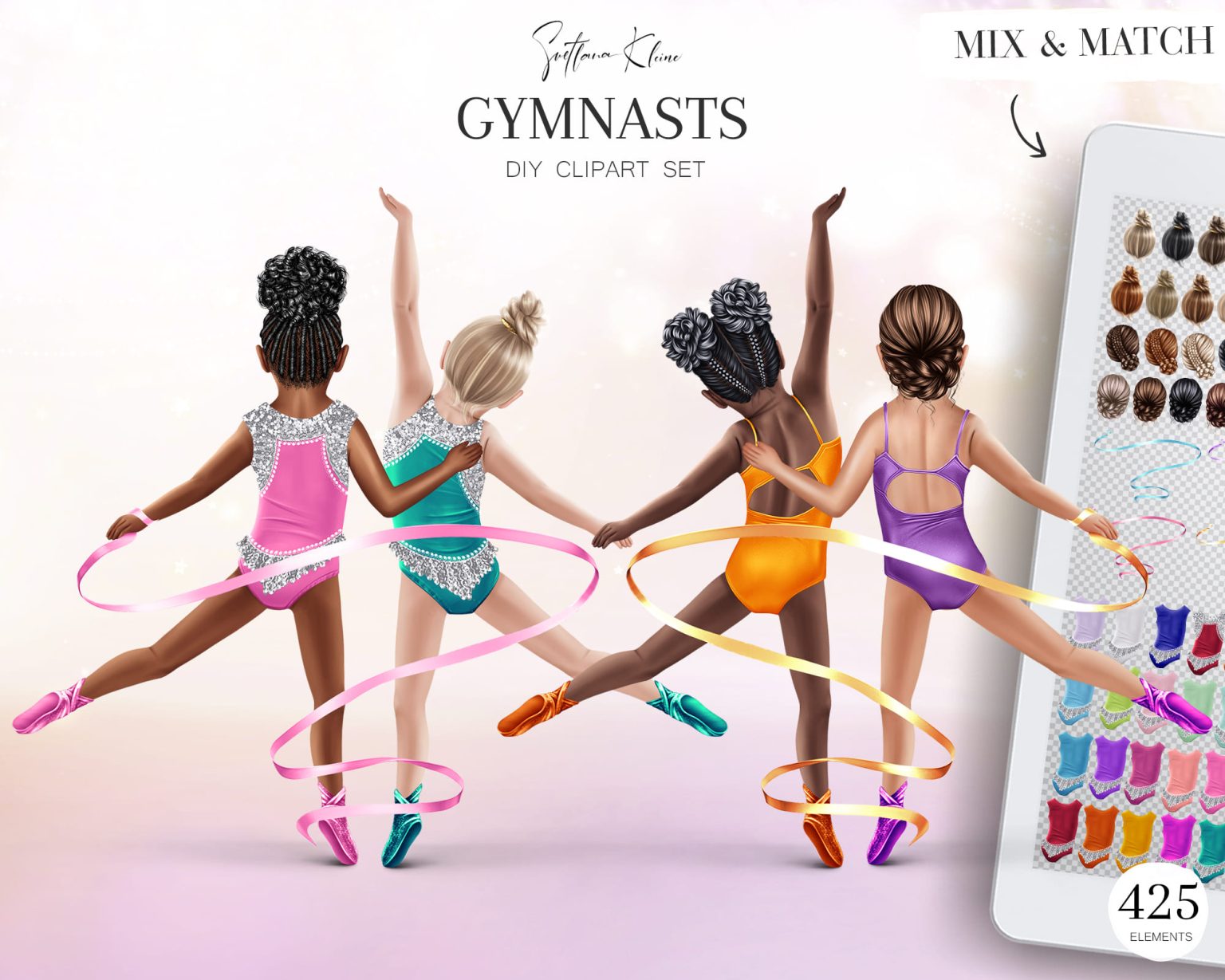 Gymnasts Clip Art, Gymnastics, Girls Gymnasts, Custom PNG - Svetlana Kleine