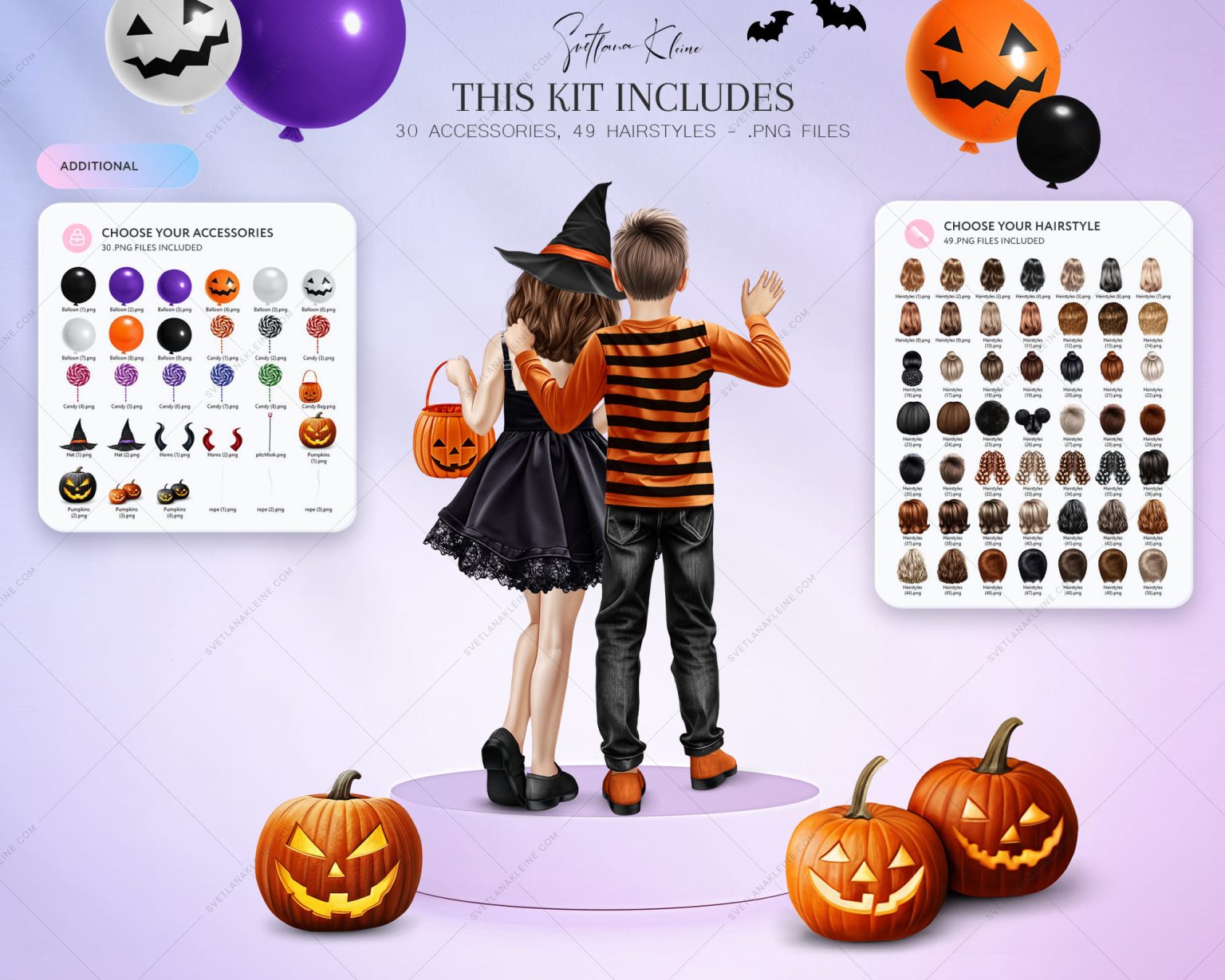 Halloween Clipart, Childrens Clip Art, Trick or Treat PNG - Svetlana Kleine