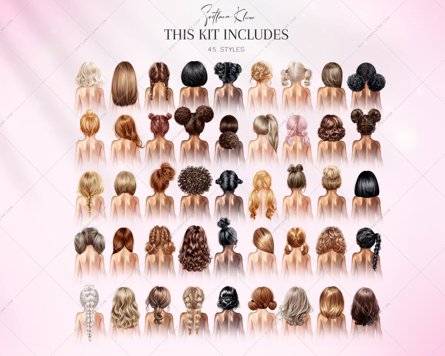 Girls Children Hairstyles Clipart Bundle - Svetlana Kleine