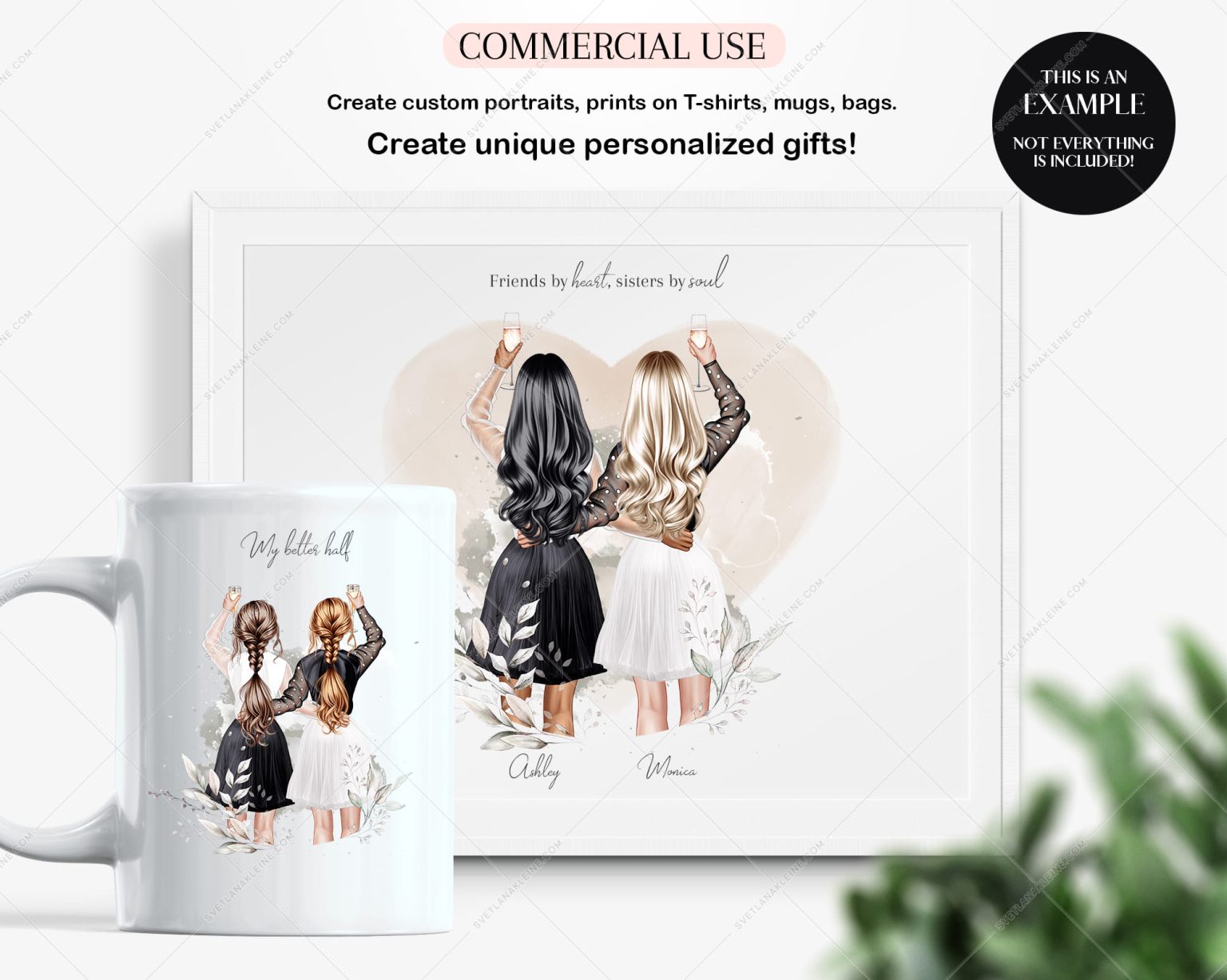 B&W Besties Clipart - Svetlana Kleine