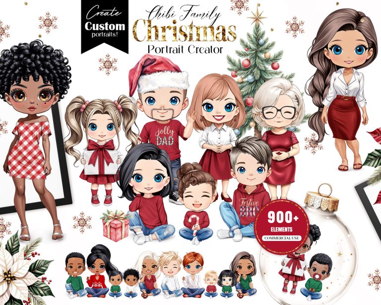Chibi Christmas Family Clipart - Svetlana Kleine
